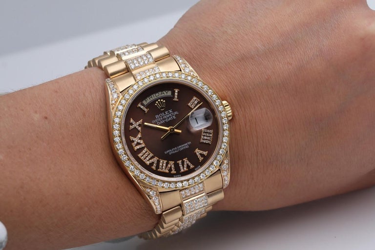Rolex Presidential Chocolate Roman Diamond Dial Yellow Gold Watch For ...