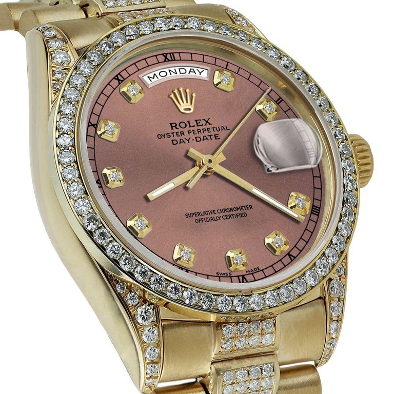 Rolex Presidential Diamond Salmon Diamond Dial RT Diamond 18KT Yellow ...