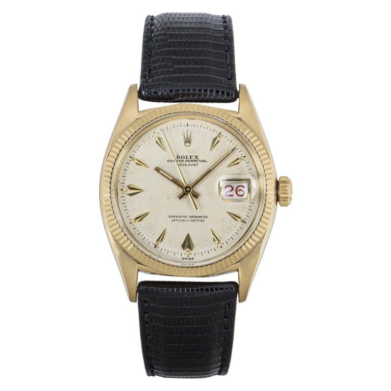Rolex Rare Datejust Vintage Yellow Gold Dagger Dial Roulette Date Wheel ...