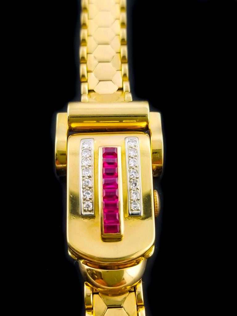 Rolex Rare Retro 1950s Vintage Ruby Diamond Bracelet Wristwatch at 1stDibs