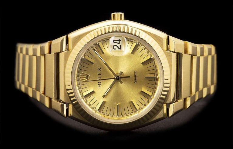 Rolex Rare Texan Beta 21 Gents 18 Karat Yellow Gold Champagne Dial B&P ...