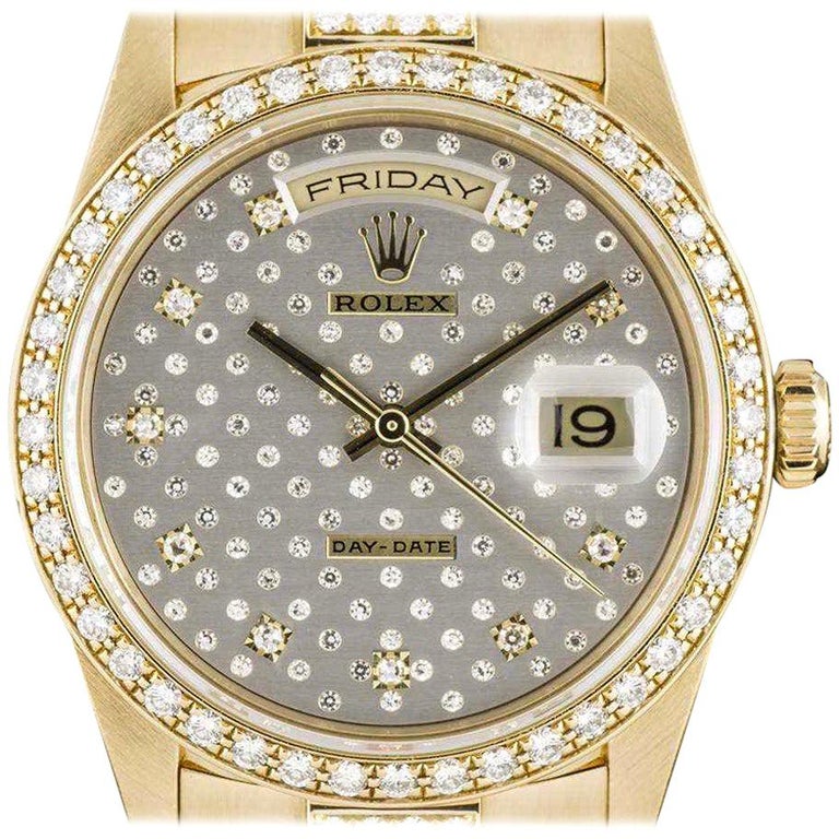 Rolex Rare Yellow Gold Diamond Dial Diamond Set Pleiade Day-Date ...