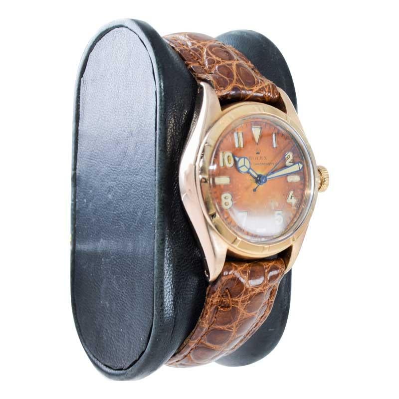 Rolex Rose Gold Bubble Back Watch with Factory Original Patinated Dial ...