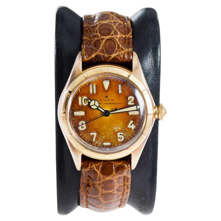 Rolex Rose Gold Bubble Back Watch with Factory Original Patinated Dial ...