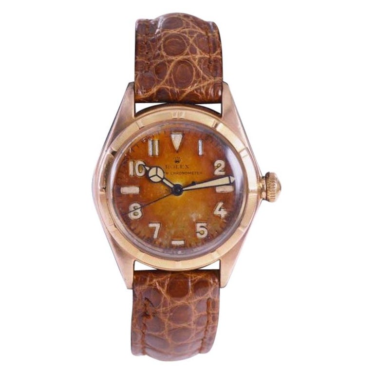 Rolex Rose Gold Bubble Back Watch with Original Patinated Dial, 1930''s ...
