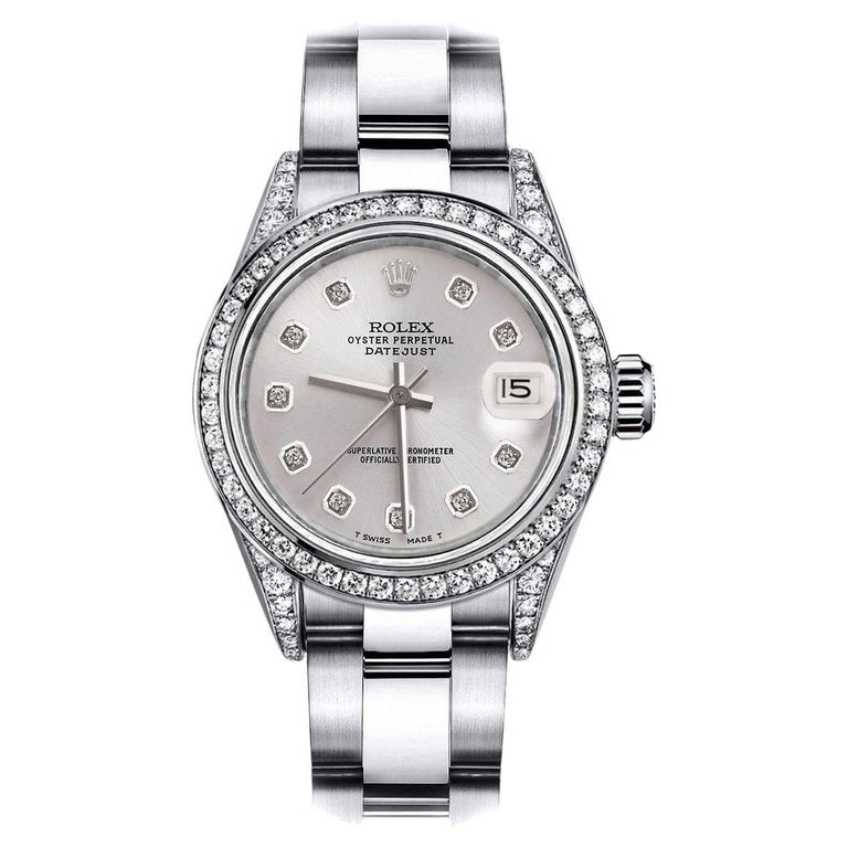 Rolex Silver 36mm Datejust Steel SS Diamonds Bezel and Shoulders Oyster ...