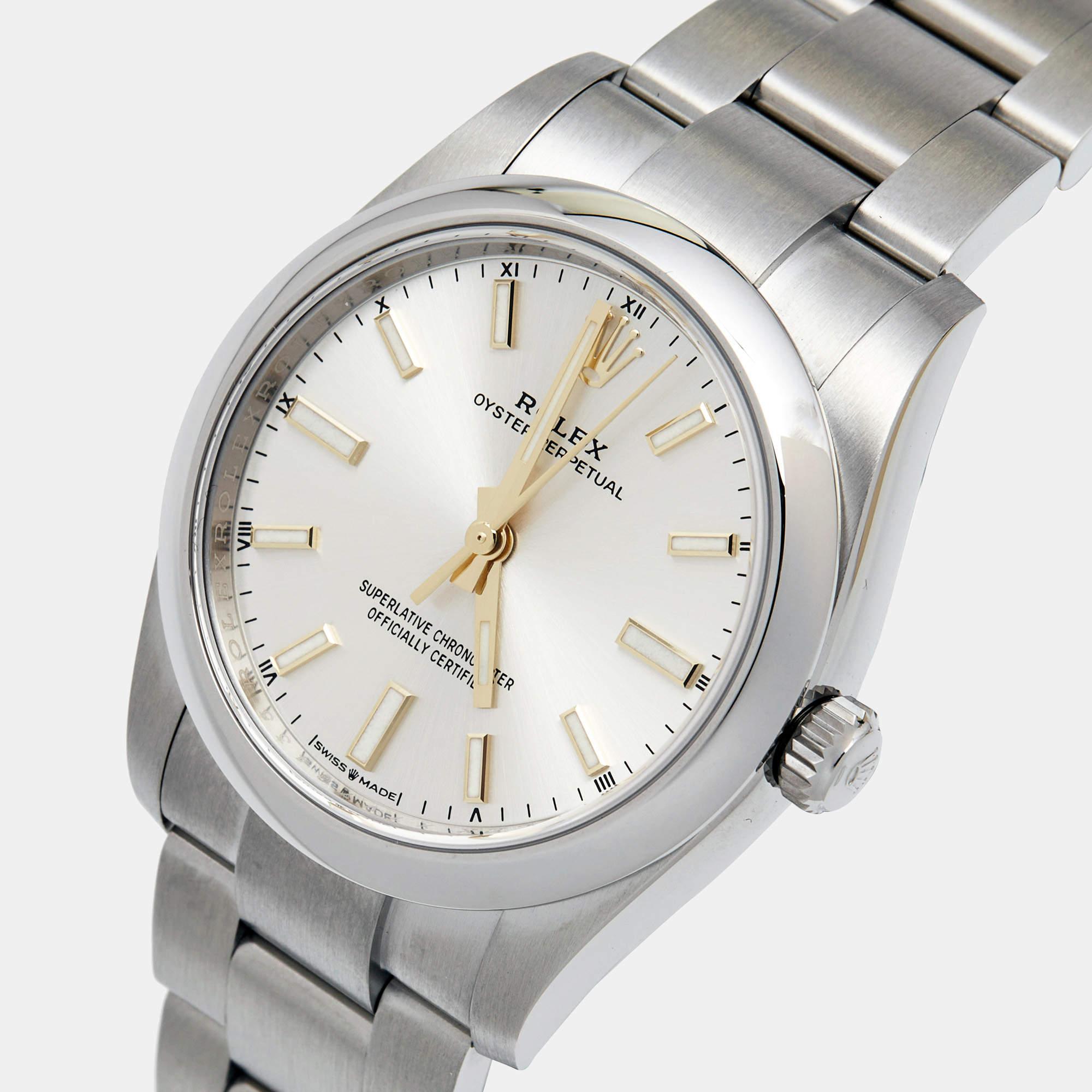 Rolex Silver Oystersteel Oyster Perpetual 124200-0001 Women's ...