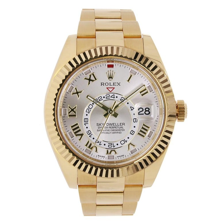 Rolex Sky-Dweller 18 Karat Yellow Gold Silver Sunray Dial Watch 326938 ...