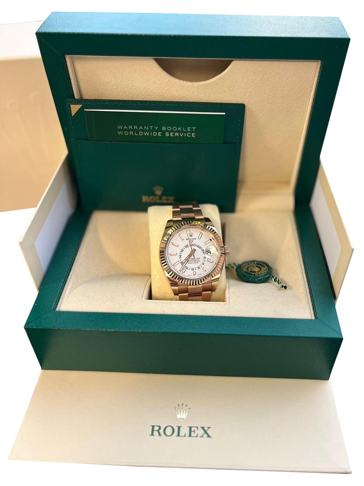 Rolex Sky-Dweller 42mm Rose Gold White Index Dial Oyster Bracelet Watch ...