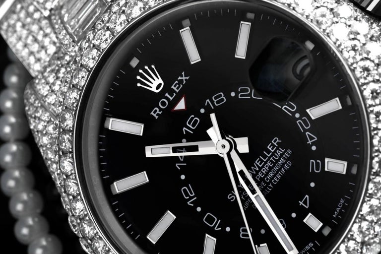 Rolex Sky Dweller Black Dial Stainless Steel 326934 Custom Diamond ...