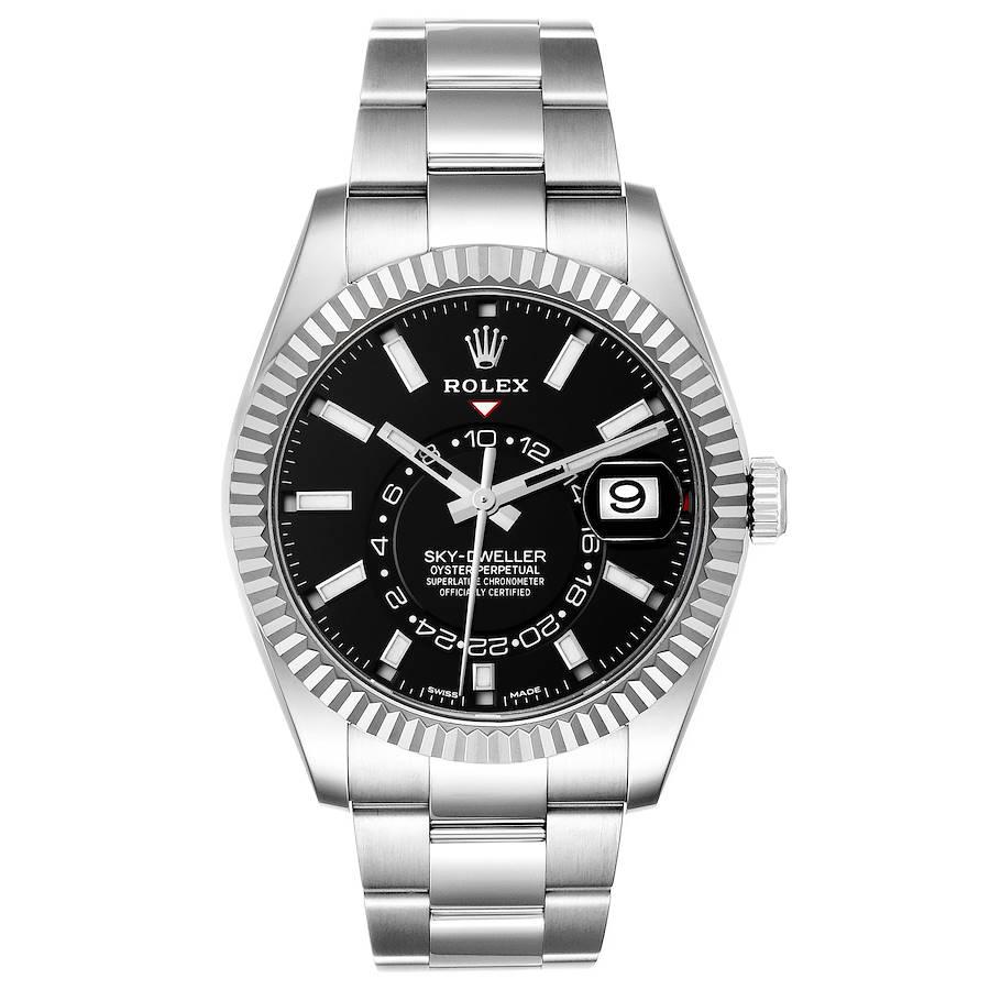 Rolex Sky-Dweller Black Dial Steel White Gold Mens Watch 326934 Box ...