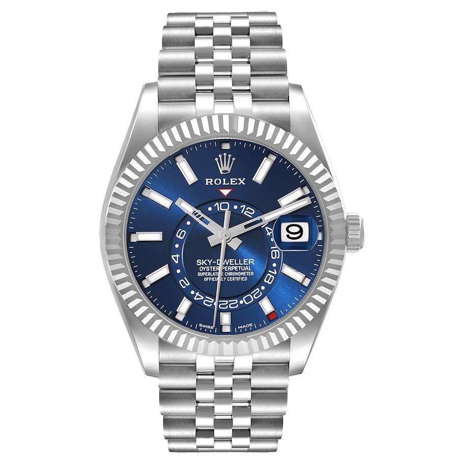 Rolex Sky-Dweller Blue Dial Steel White Gold Mens Watch 326934 Box Card ...