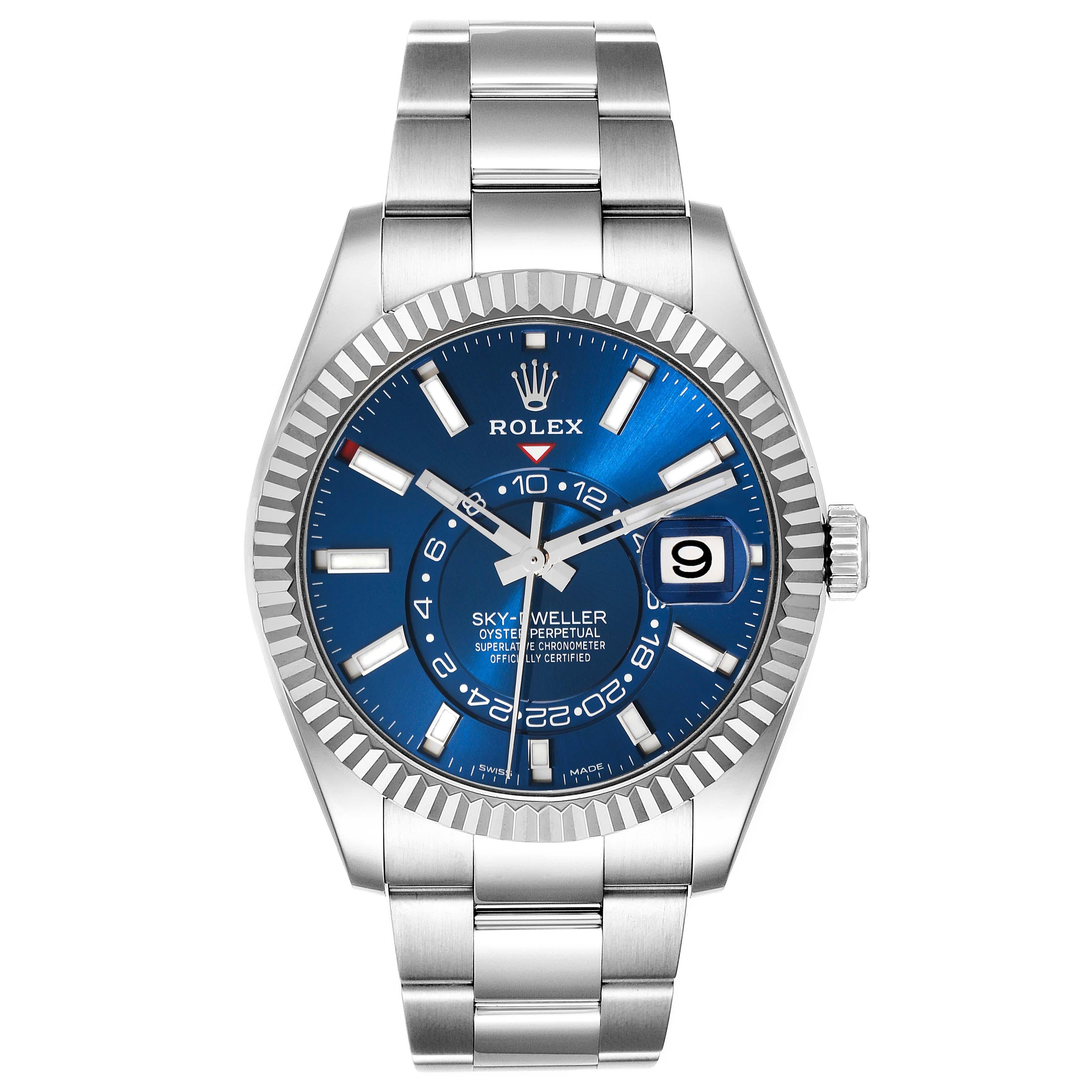 Rolex Sky-Dweller Blue Dial Steel White Gold Mens Watch 326934 Box Card ...