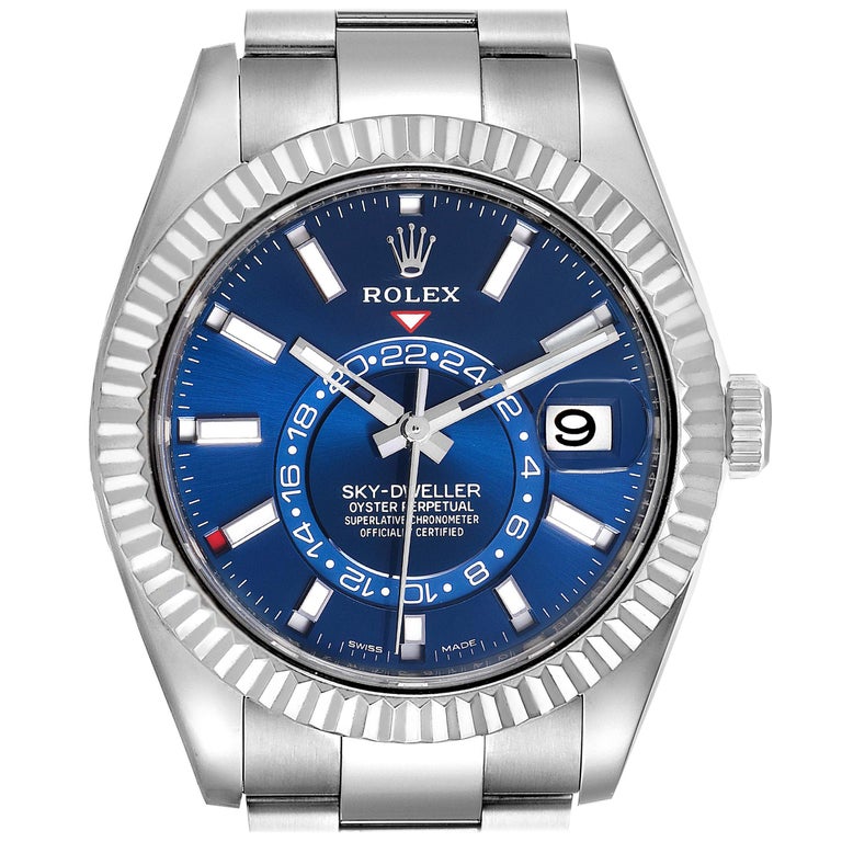 Rolex Sky-Dweller Blue Dial Steel White Gold Men's Watch 326934 Box ...