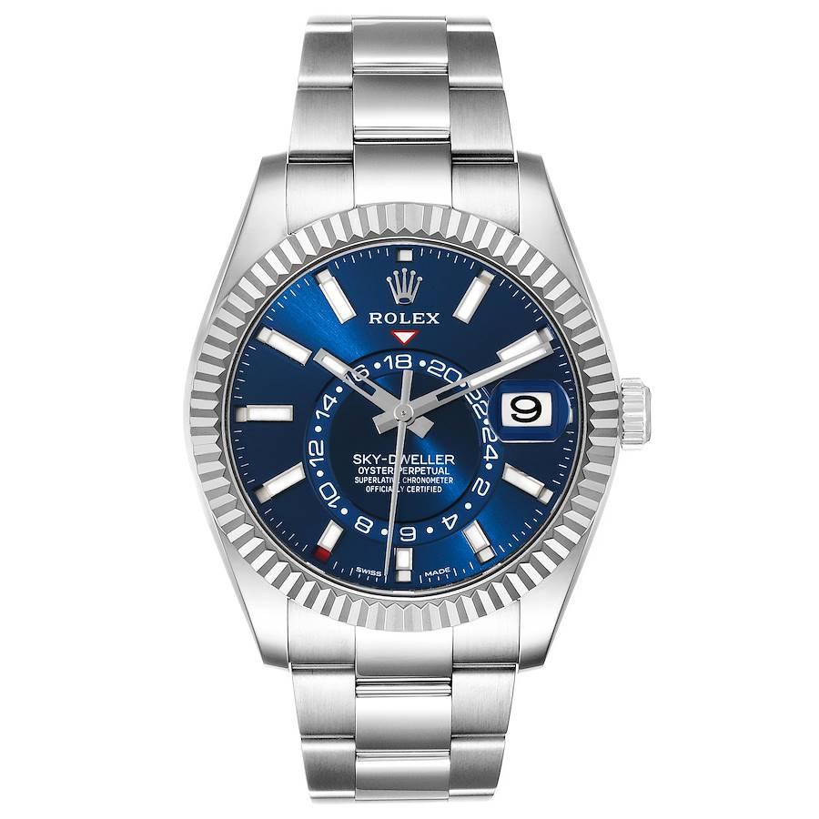 Rolex Sky-Dweller Blue Dial Steel White Gold Mens Watch 326934 Unworn ...