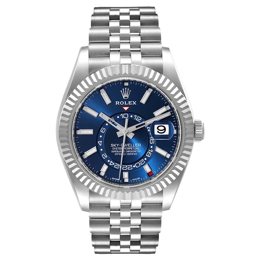 Rolex Sky-Dweller Blue Dial Steel White Gold Mens Watch 326934 Unworn ...