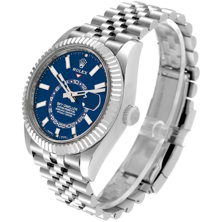 Rolex Sky-Dweller Blue Dial Steel White Gold Mens Watch 326934 Unworn ...