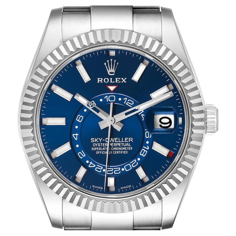 Rolex Sky-Dweller Blue Dial Steel White Gold Mens Watch 326934 Unworn ...