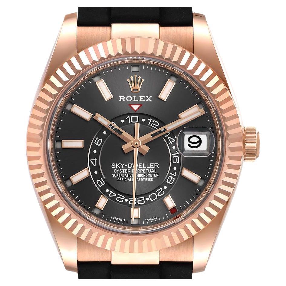 Rolex Sky-Dweller Everose Gold Slate Dial Oysterflex Mens Watch 326235 ...