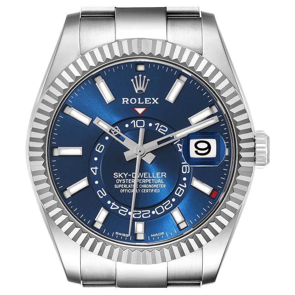 Rolex Sky-Dweller Blue Dial Steel White Gold Mens Watch 326934 Box Card ...
