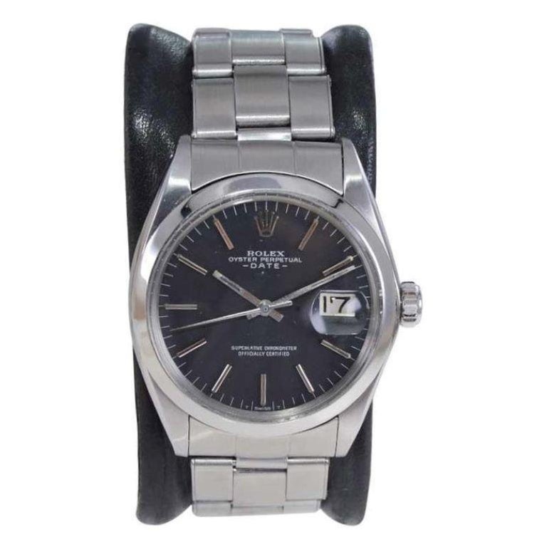 Rolex Stainless Steel Date Original Black Dial from 1969 For Sale at ...