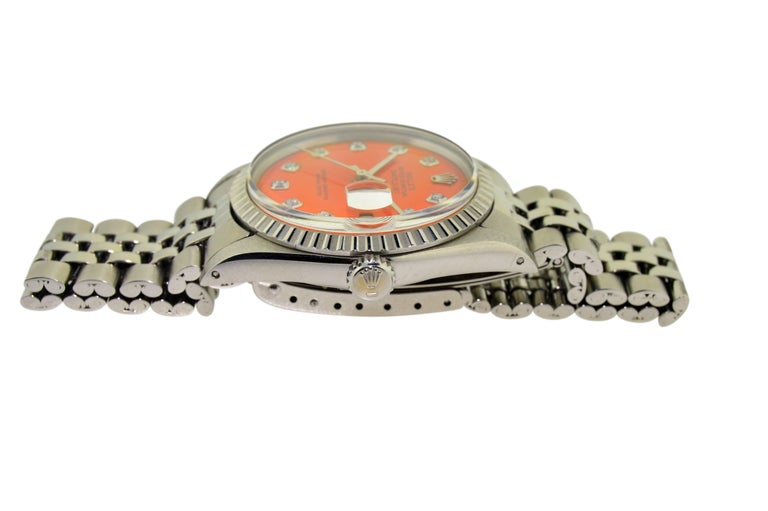 Rolex Stainless Steel Datejust Orange Diamond Dial Perpetual Wind ...