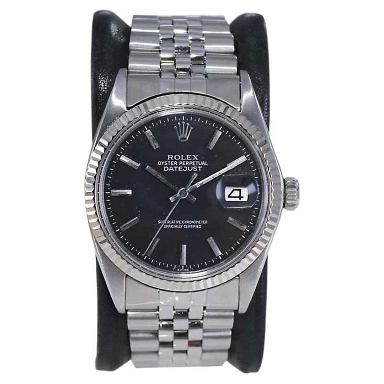 Rolex Stainless Steel Datejust with Original Black Dial from Mid 1960's ...