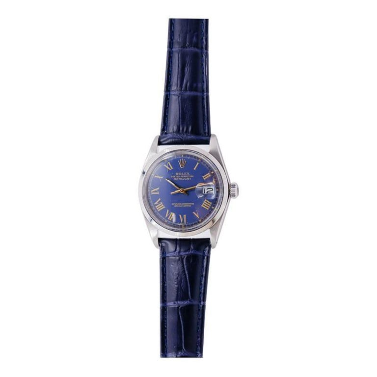 Rolex Stainless Steel Datejust with Rare Original Roman Numeral Blue ...