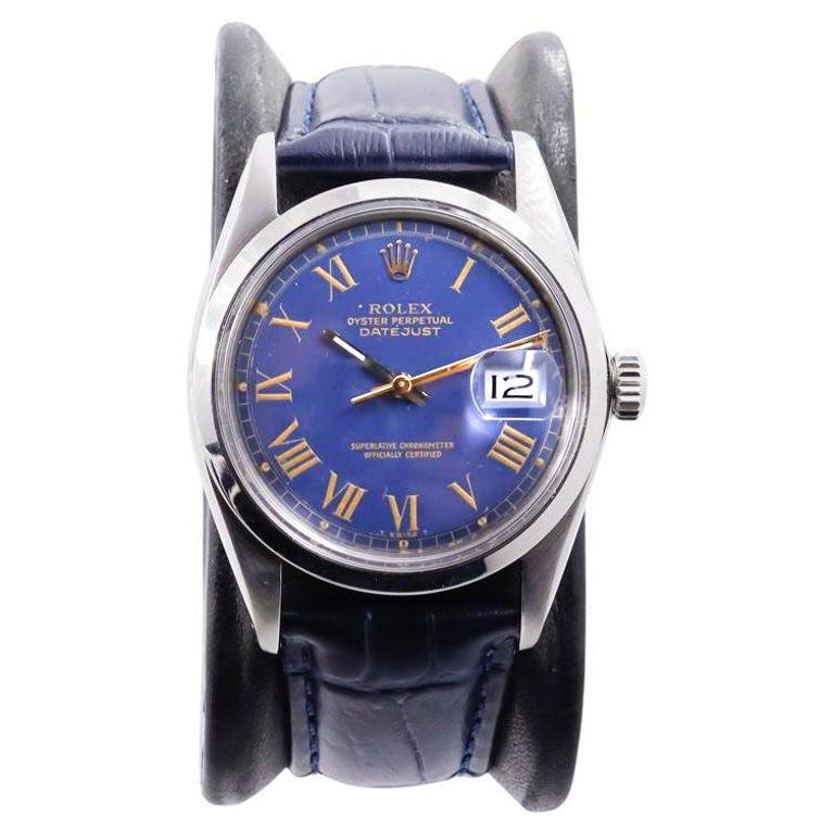 Rolex Stainless Steel Datejust with Rare Original Roman Numeral Blue ...