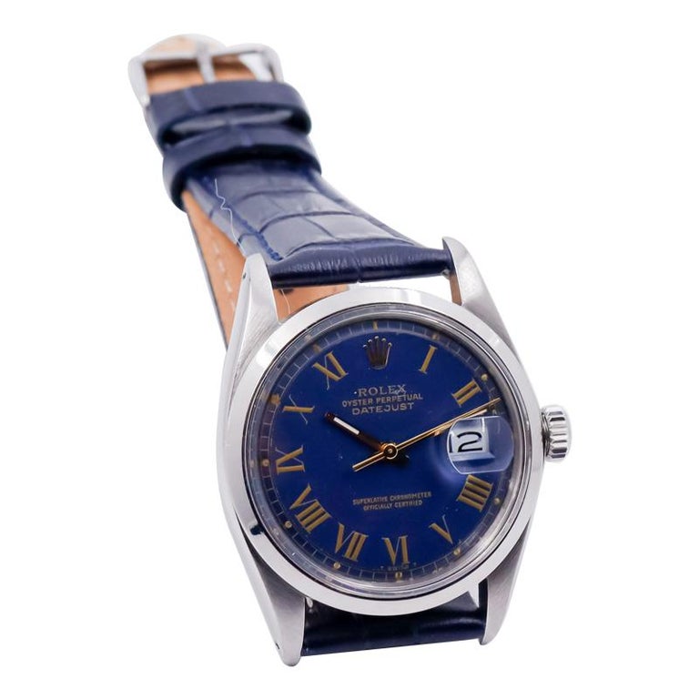 Rolex Stainless Steel Datejust with Rare Original Roman Numeral Blue ...