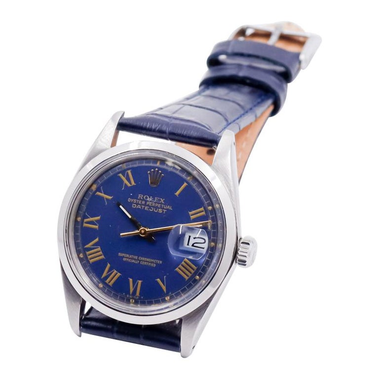 Rolex Stainless Steel Datejust with Rare Original Roman Numeral Blue ...