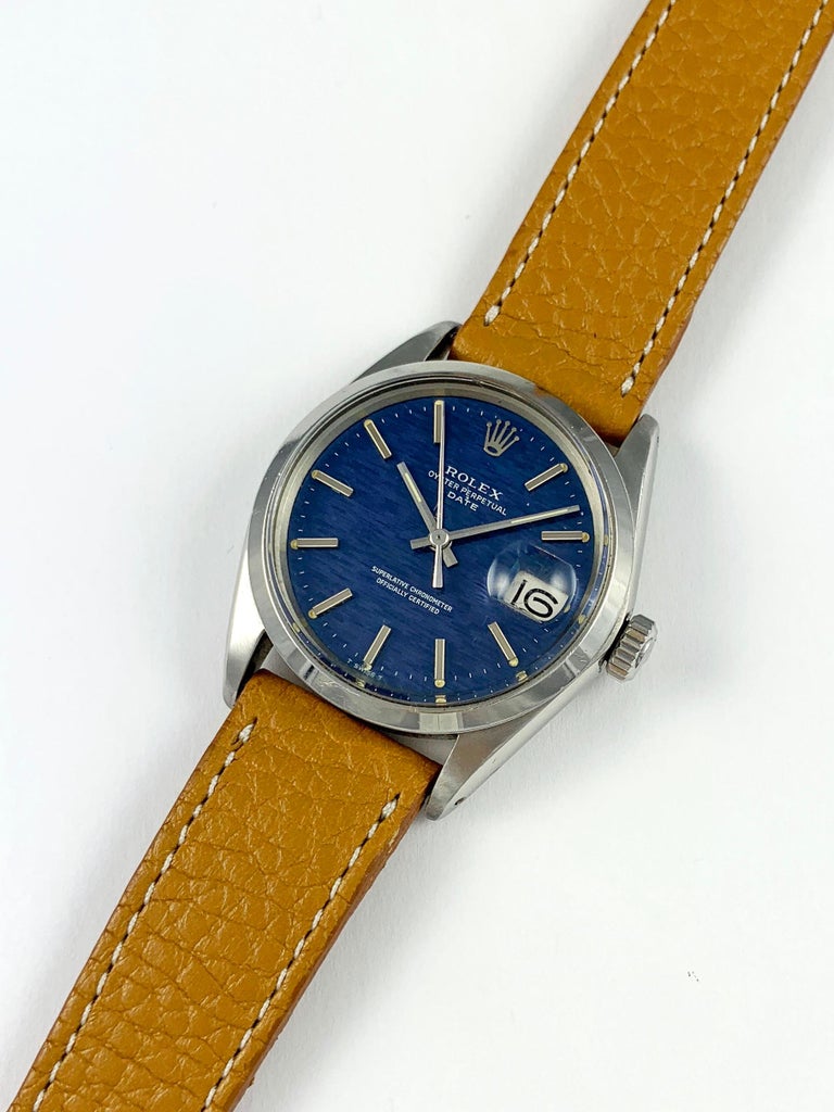 Rolex Stainless Steel Oyster Perpetual Date Blue Wave Dial Watch For ...