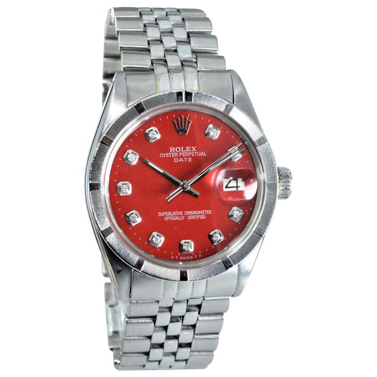 Rolex Stainless Steel Oyster Perpetual Date Red Diamond Dial Watch at ...