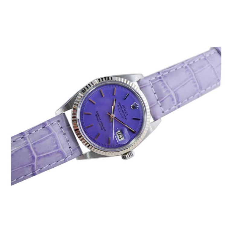 Rolex Stainless Steel Oyster Perpetual Datejust with Custom Purple Dial ...