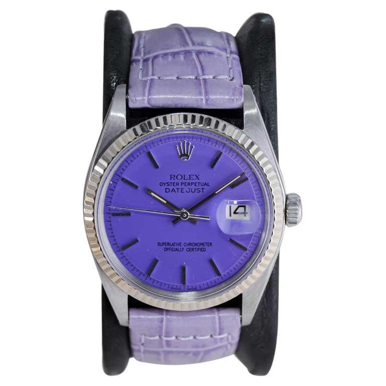 Rolex Stainless Steel Oyster Perpetual Datejust with Custom Purple Dial ...