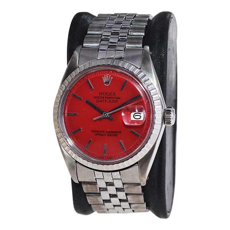 Rolex Stainless Steel Oyster Perpetual Datejust with Custom Red Dial ...
