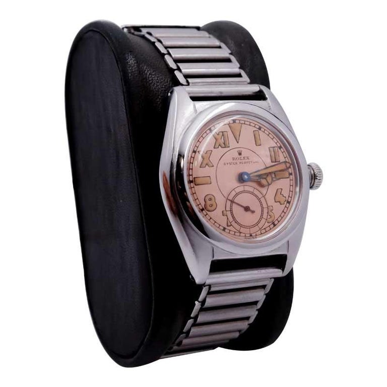 Rolex Steel Bubble Back with Romabic Dial 1940's with Original Ladder ...