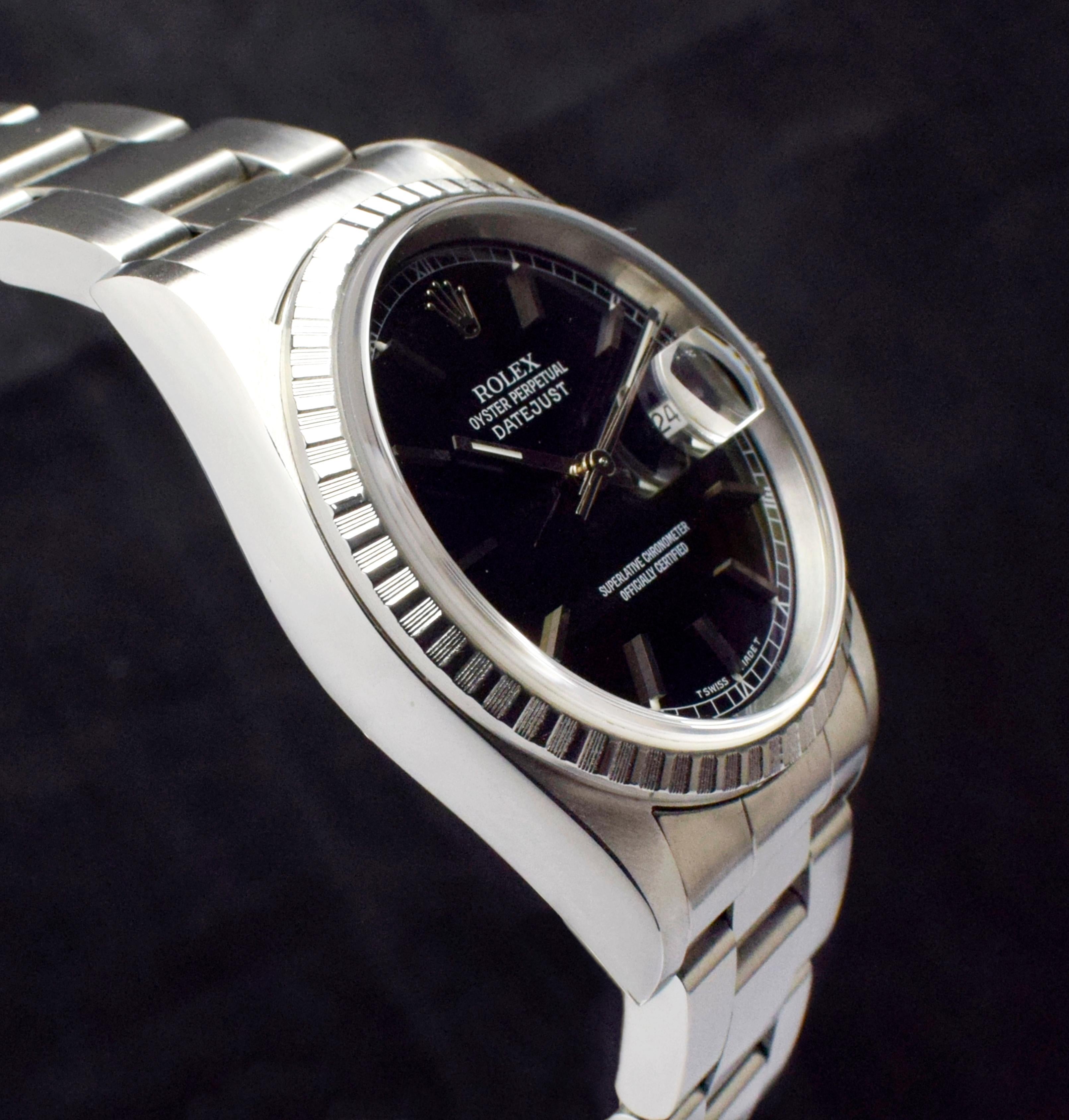Rolex Steel Datejust Black Dial 16220 Watch w/ Paper, 1997 For Sale at ...