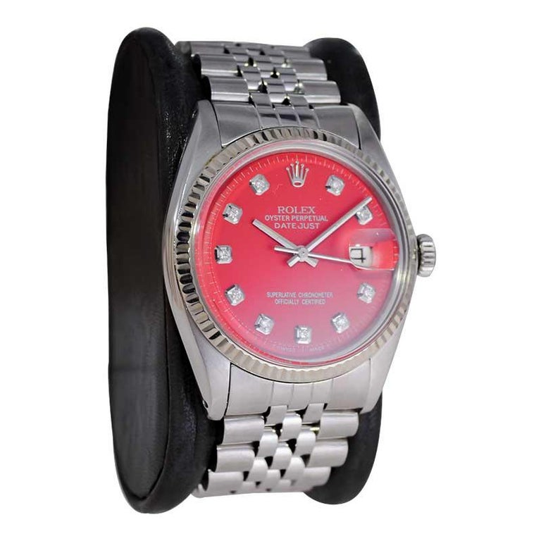 Rolex Steel Datejust with Custom Red Dial and Diamond Markers 1970's ...