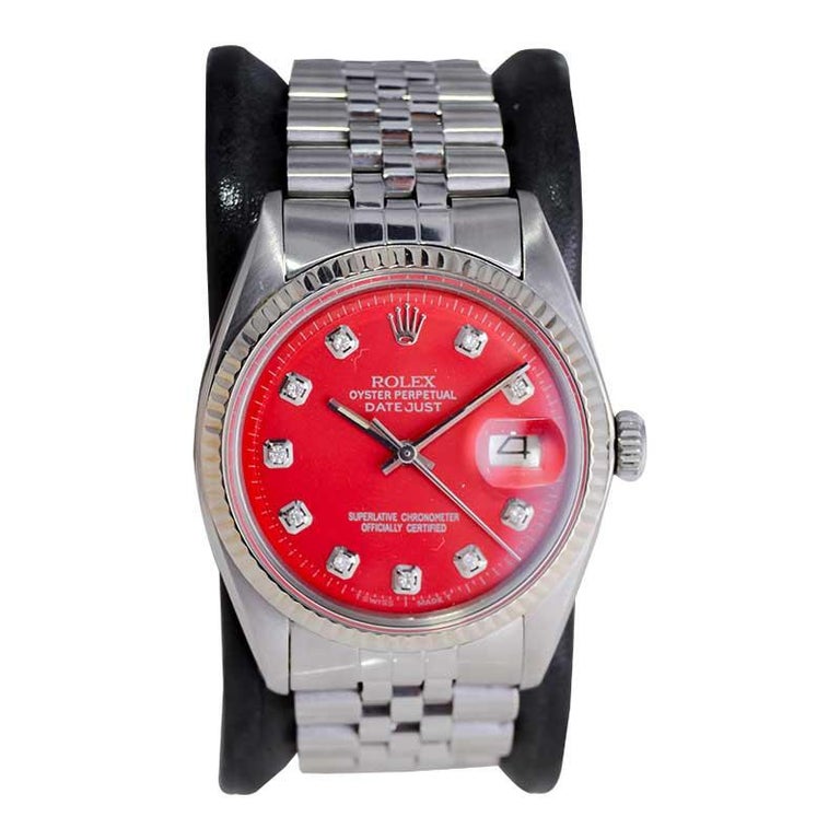 Rolex Steel Datejust with Custom Red Dial and Diamond Markers 1970's ...