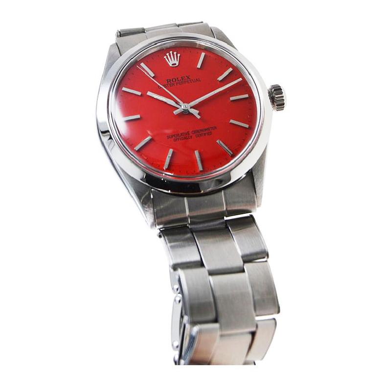 Rolex Steel Oyster Perpetual With Custom Red Dial For Sale at 1stDibs ...
