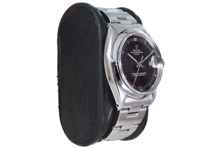 Rolex Steel Oyster Perpetual Date with Custom Maroon Dial 1960's / 70's ...