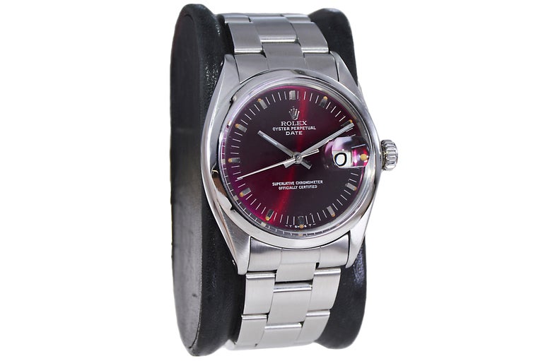 Rolex Steel Oyster Perpetual Date with Custom Maroon Dial 1960's / 70's ...