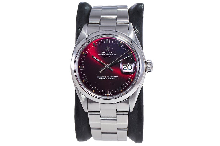 Rolex Steel Oyster Perpetual Date with Custom Maroon Dial 1960's / 70's ...