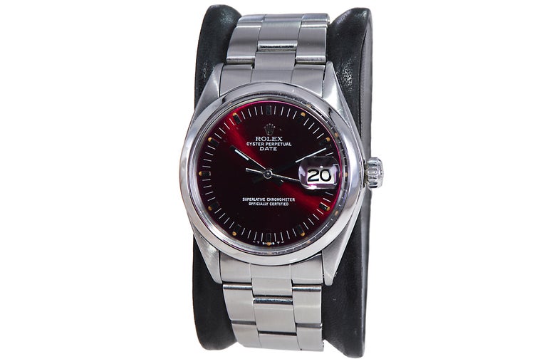 Rolex Steel Oyster Perpetual Date with Custom Maroon Dial 1960's / 70's ...
