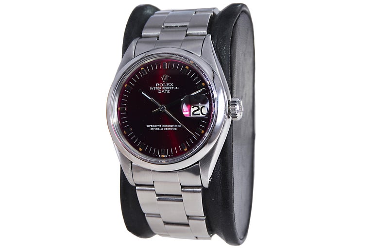 Rolex Steel Oyster Perpetual Date with Custom Maroon Dial 1960's / 70's ...