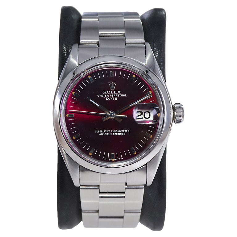 Rolex Steel Oyster Perpetual Date with Custom Maroon Dial 1960's / 70's ...