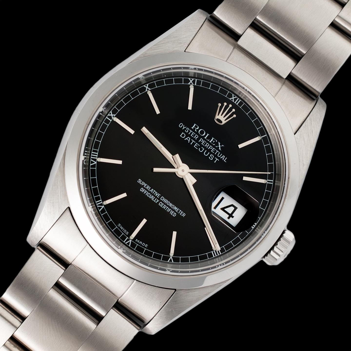 Rolex Steel Oyster Perpetual Datejust Black Dial 16200 Automatic. Watch ...