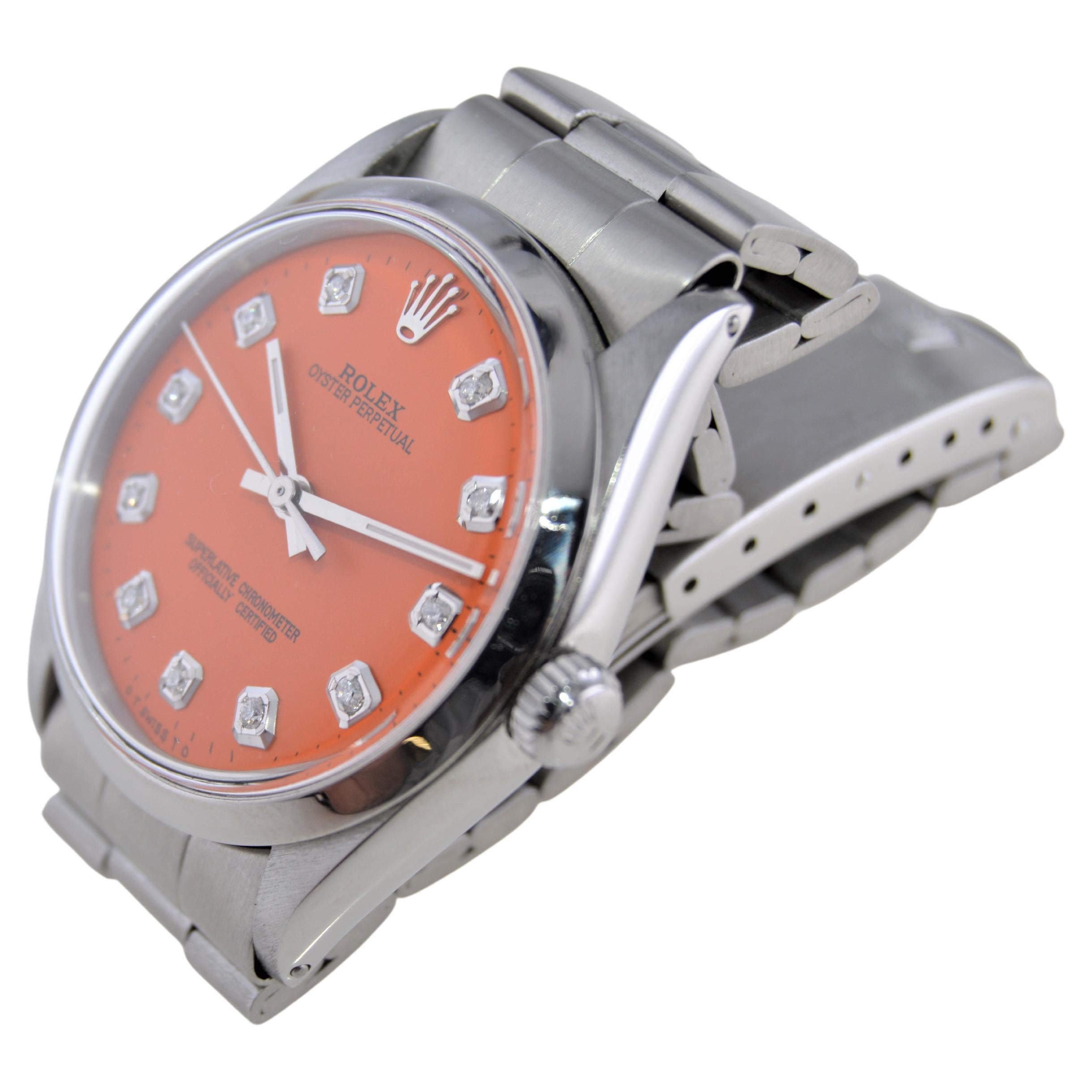 Rolex Steel Oyster Perpetual with Custom Orange Dial, Diamond Markers ...