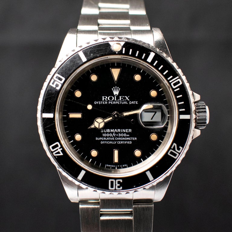 Rolex Steel Submariner Glossy Dial Creamy 16800 Automatic Watch W/Paper ...